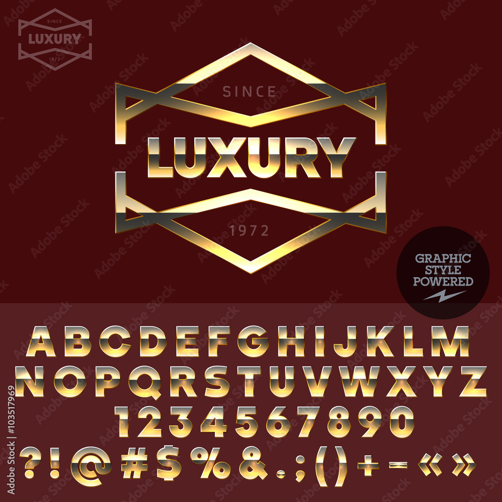 Golden logo for luxury social club. Vector set of letters, numbers and ...