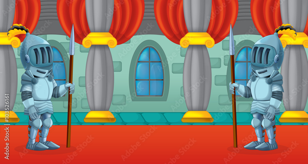 Cartoon scene with knights - illustration for the children Stock ...