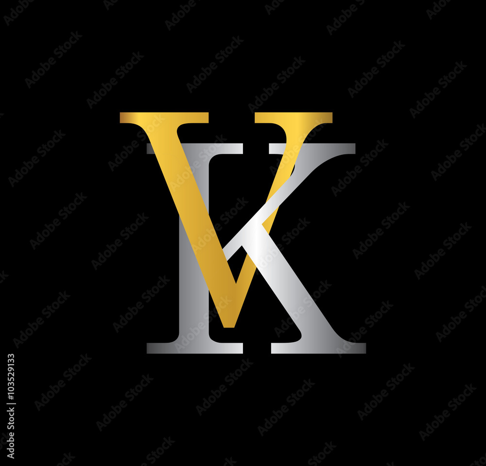 VK initial letter with gold and silver Stock Vector | Adobe Stock