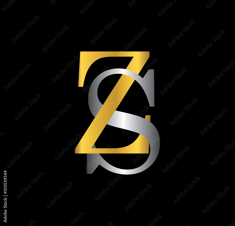 ZS initial letter with gold and silver Stock Vector | Adobe Stock