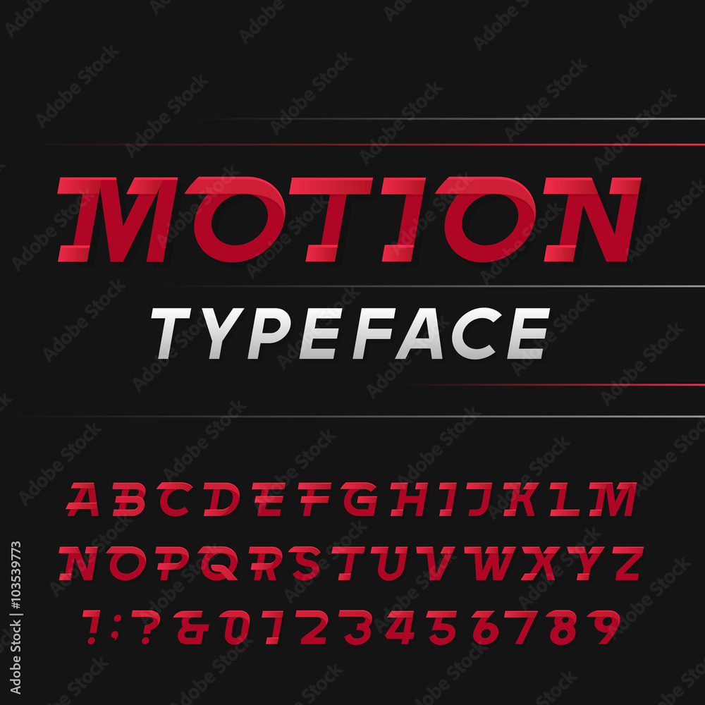 Motion alphabet vector font. Speed effect letters and numbers. Vector ...