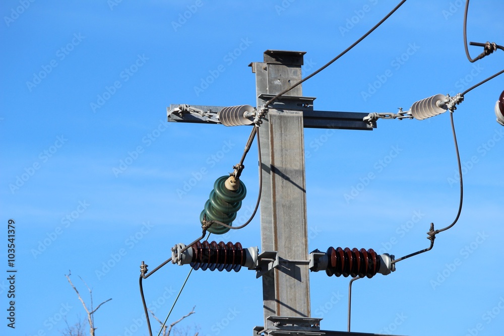 Pylône support de câbles d'alimentation de caténaire Stock Photo ...