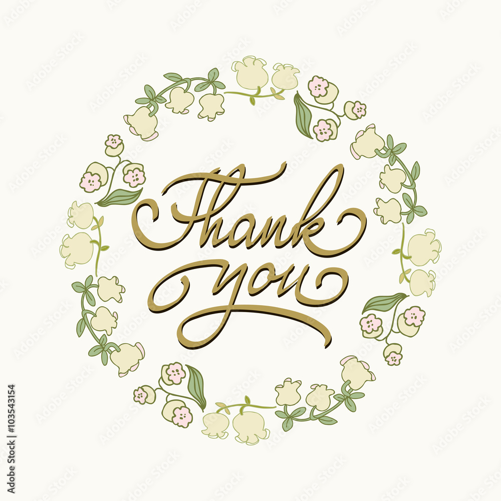 Card template with hand drawn flower border and hand written Thank You ...