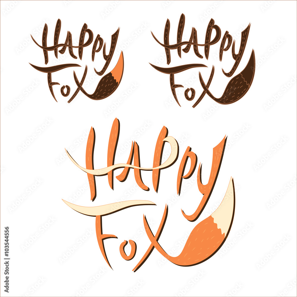 hand-lettering text happy fox. Handmade vector. cartoon style set Stock ...
