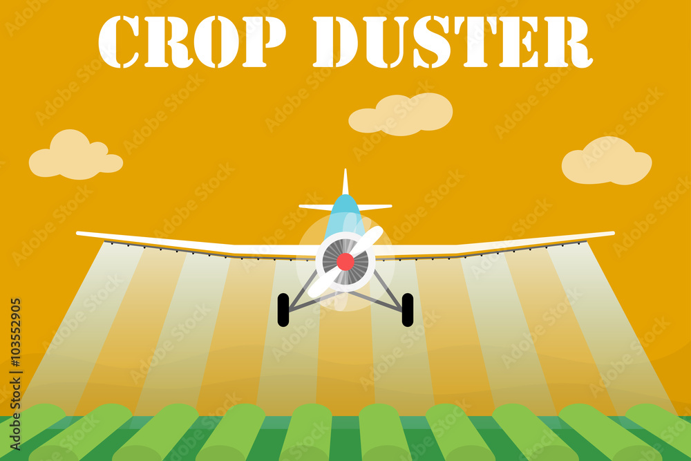 Crop duster airplane spraying a farm field. Vector illustration. Stock ...