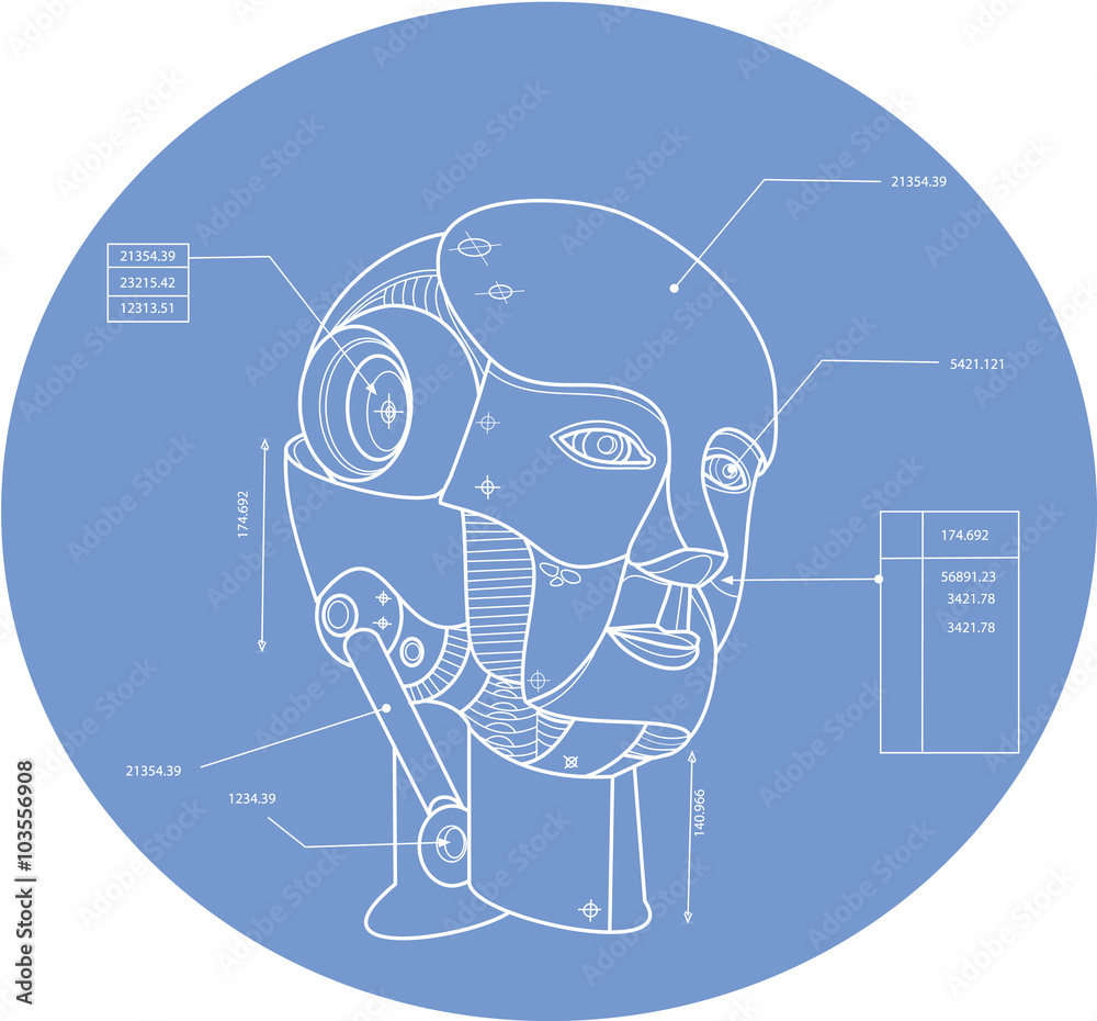 Robot Head Technical Drawing Stock Vector | Adobe Stock