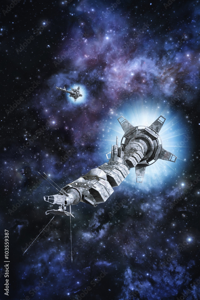 Generational spaceship in deep space Stock Illustration | Adobe Stock