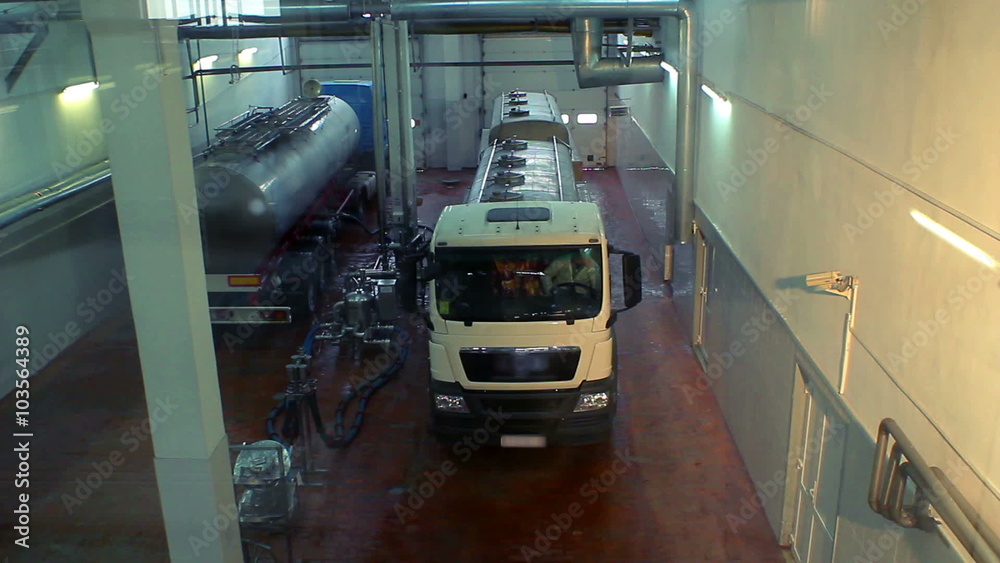 Milk truck in a dairy shop/Truck with tank at milk farm/Modern dairy ...