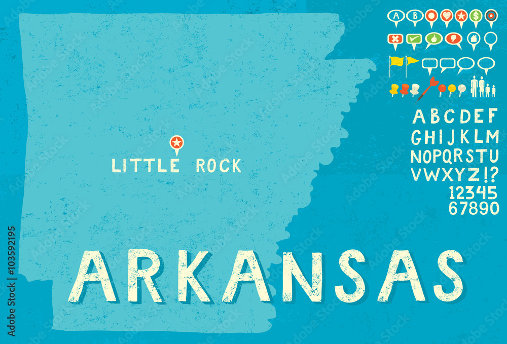 Map of Arkansas with icons Stock Vector | Adobe Stock
