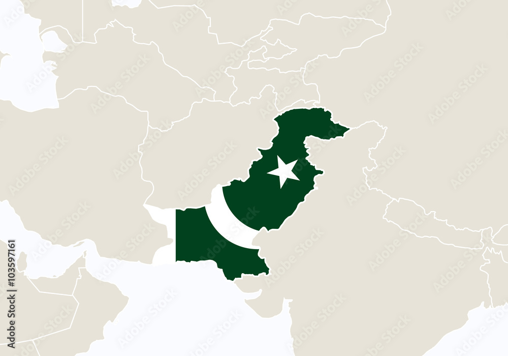 Asia with highlighted Pakistan map. Stock Vector | Adobe Stock