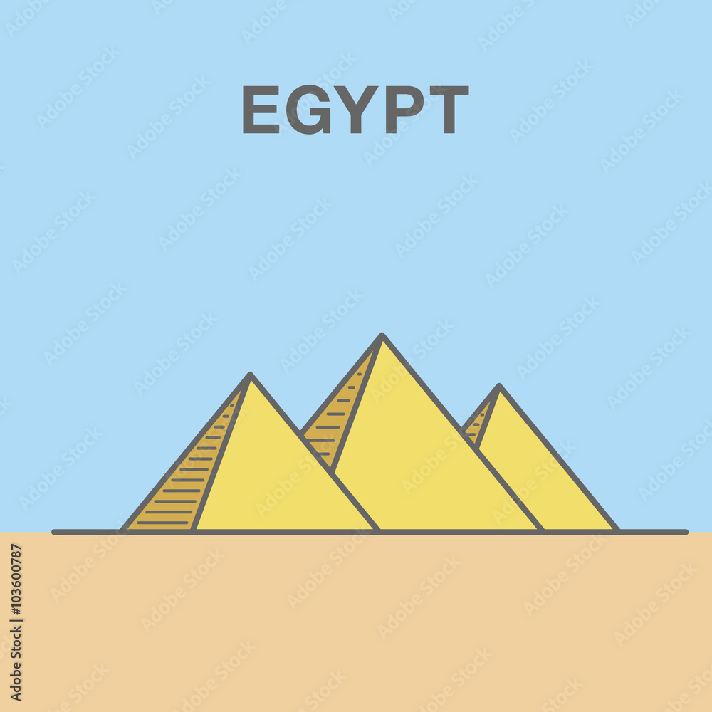 General view of pyramids from the Giza Plateau color illustration ...
