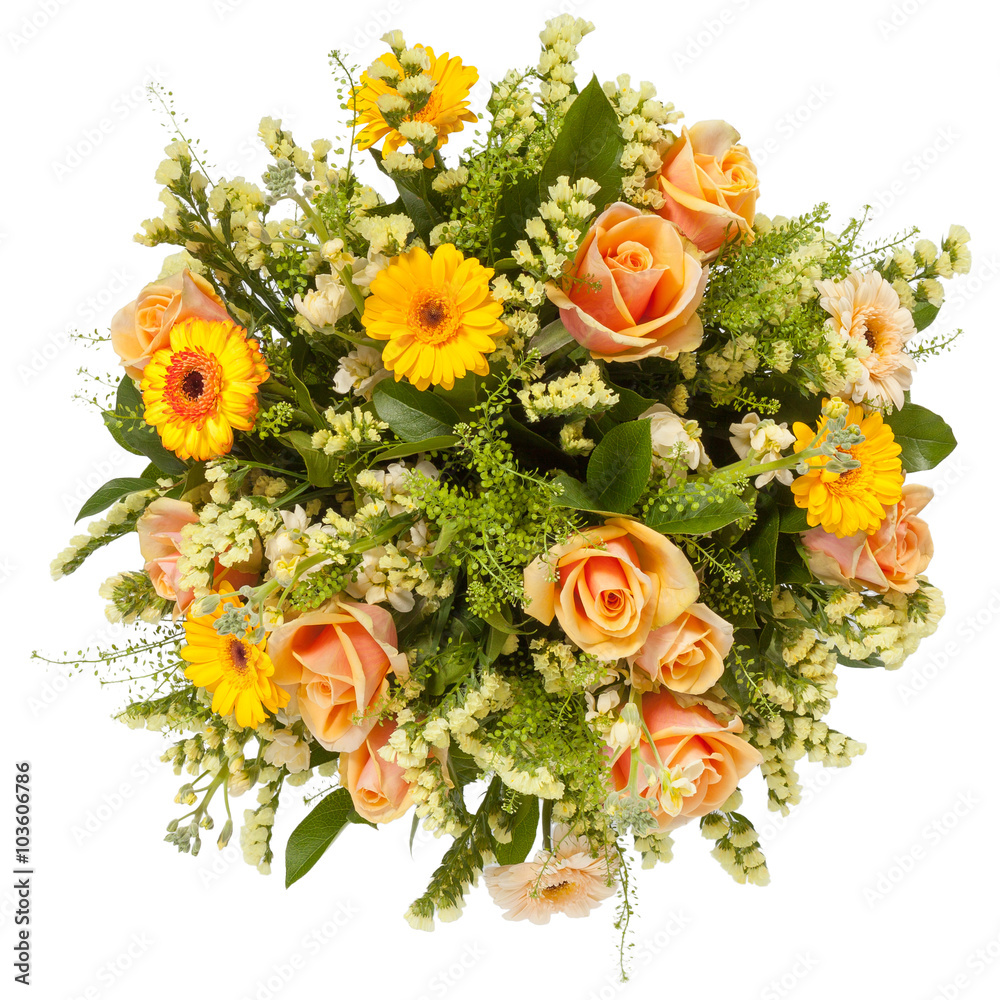 Bouquet of flowers top view isolated on white Stock Photo | Adobe Stock