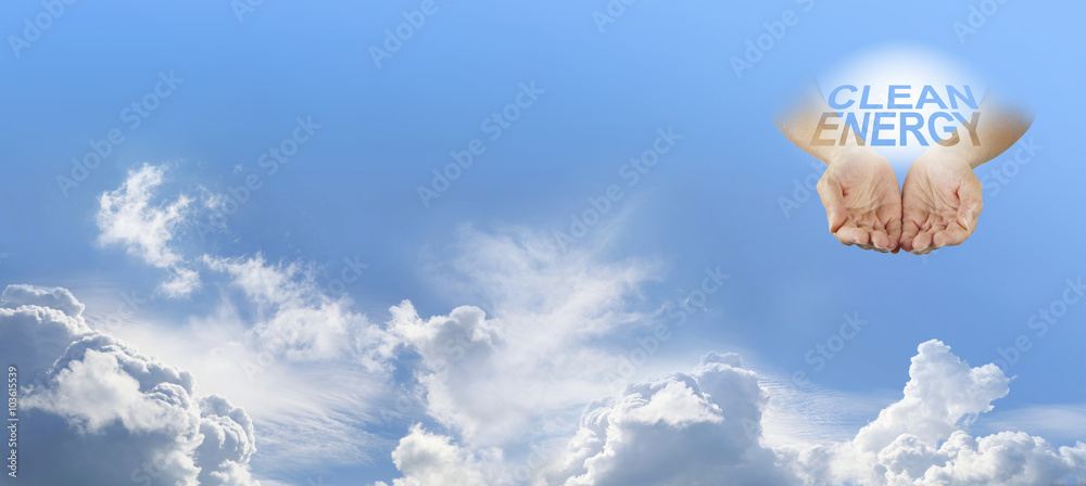 We Want Clean Energy - female cupped hands floating on a wide ...