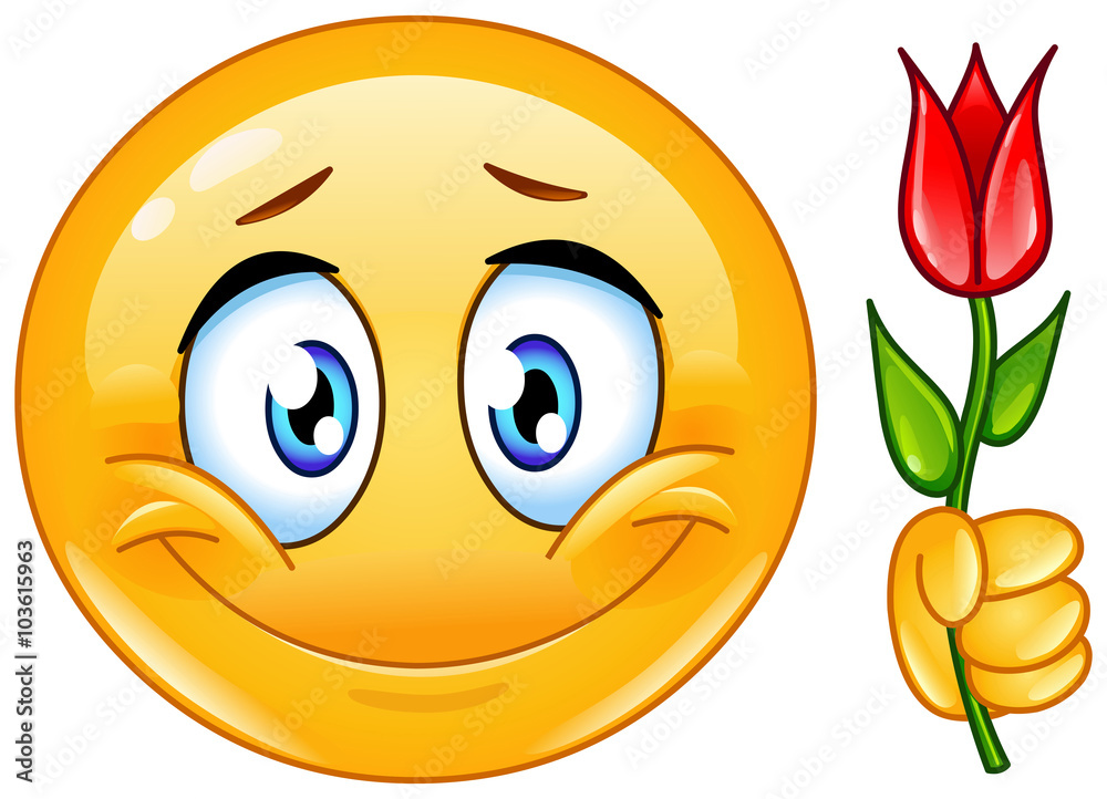 Emoticon with flower Stock Vector | Adobe Stock
