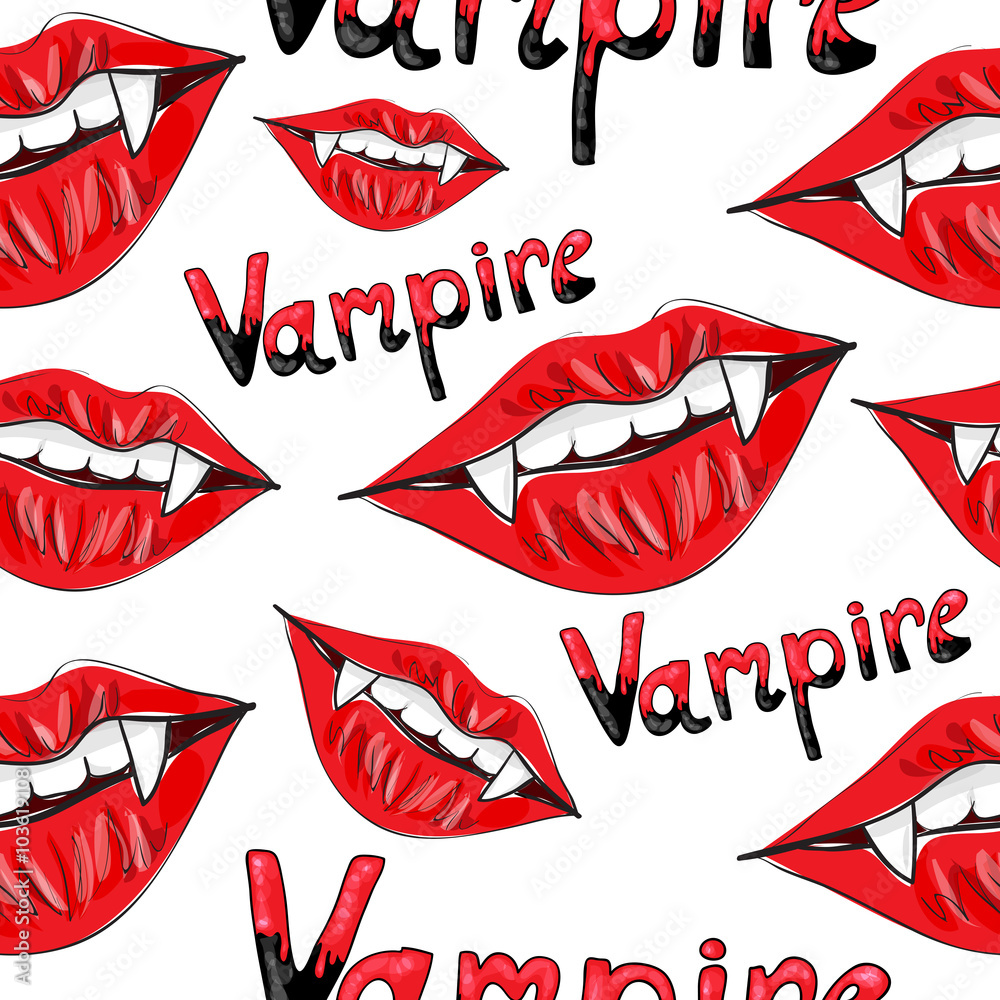 Seamless vampire pattern with fangs on white background Stock Vector ...