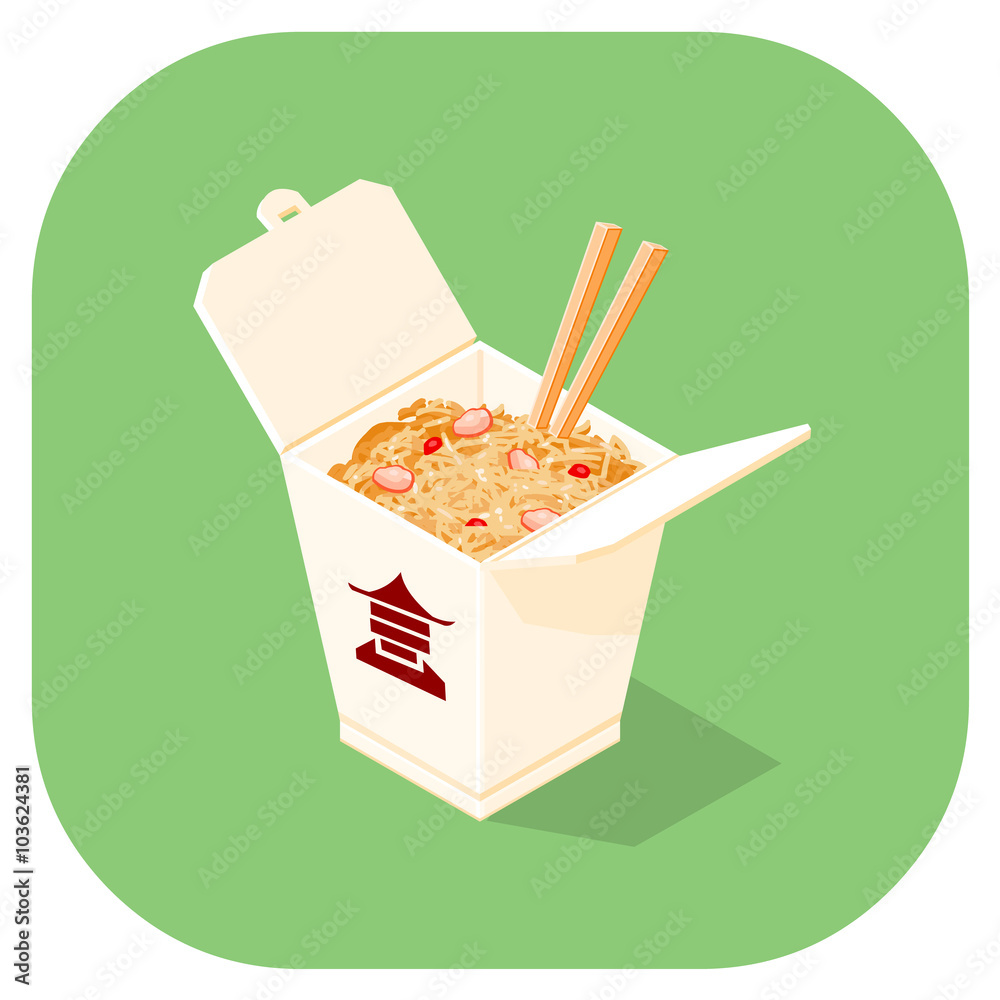 Vector illustration of an Isometric Chinese takeaway. Junk or fast food ...