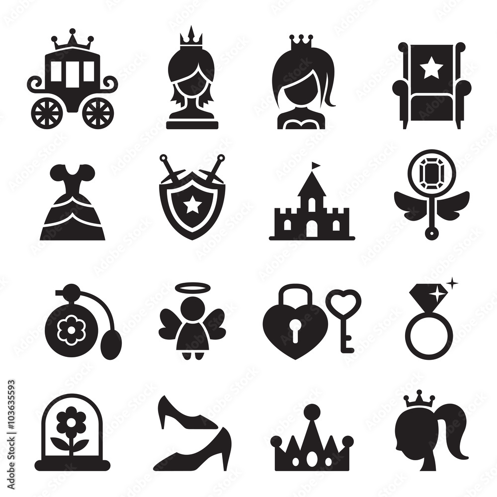 Princess icons Stock Vector | Adobe Stock