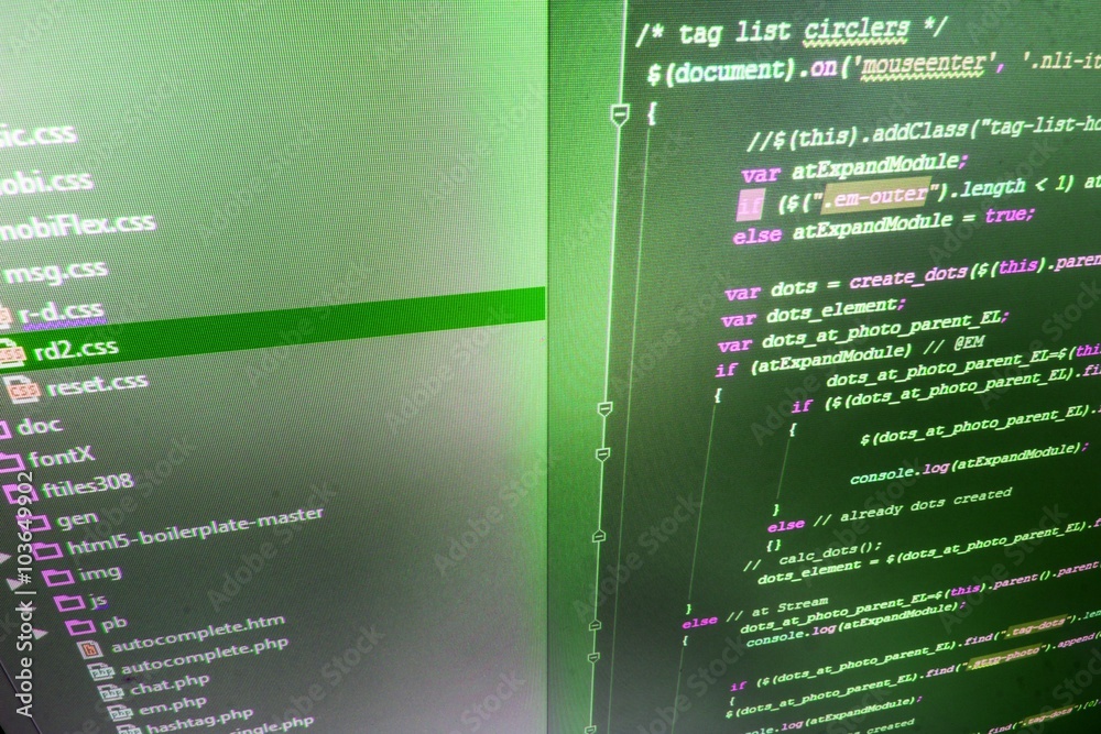 Software background. Programming code on computer screen. Website codes on computer monitor ...