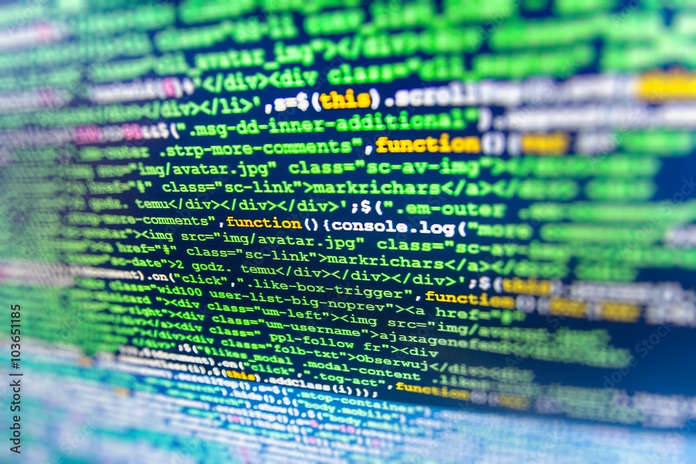 Software background. Programming code on computer screen. Website codes on computer monitor ...