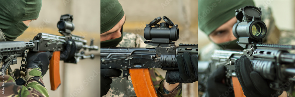 man aiming with an AK-47 with reflex sight Stock Photo | Adobe Stock