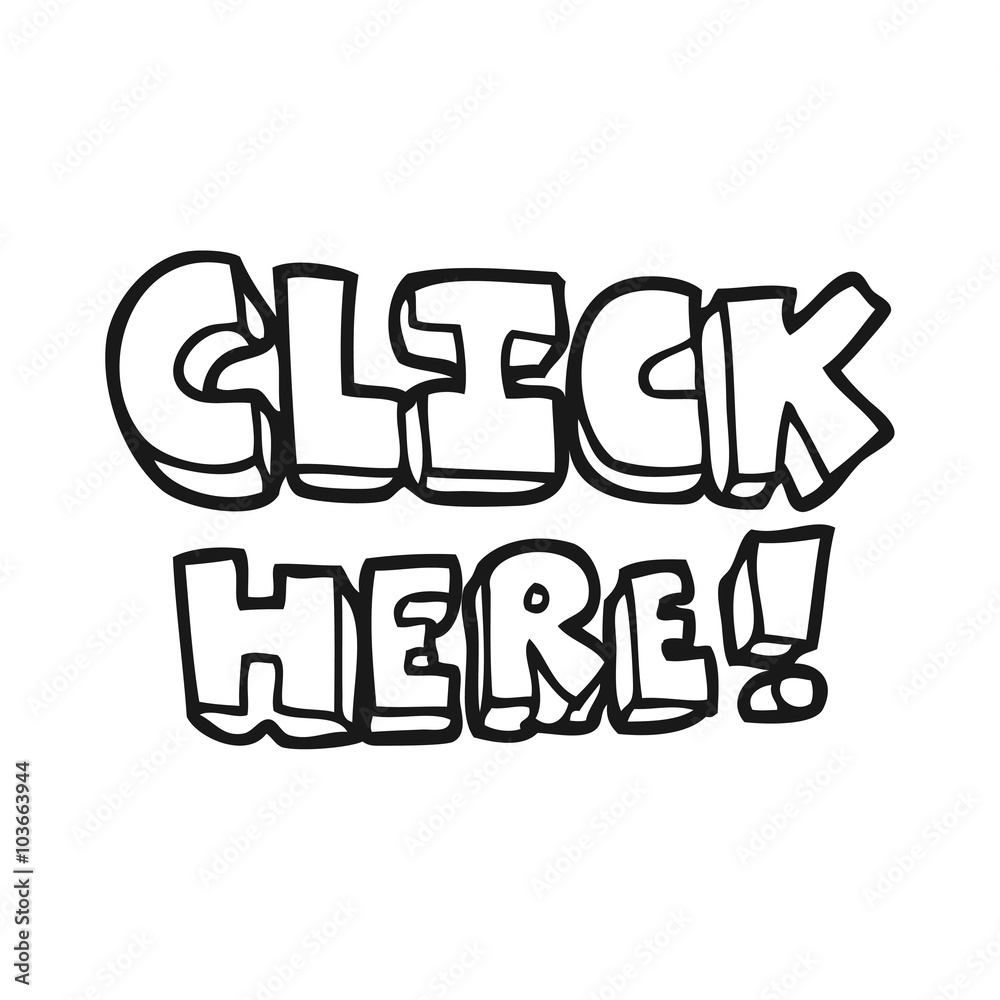 black and white cartoon click here word symbol vector de Stock | Adobe ...