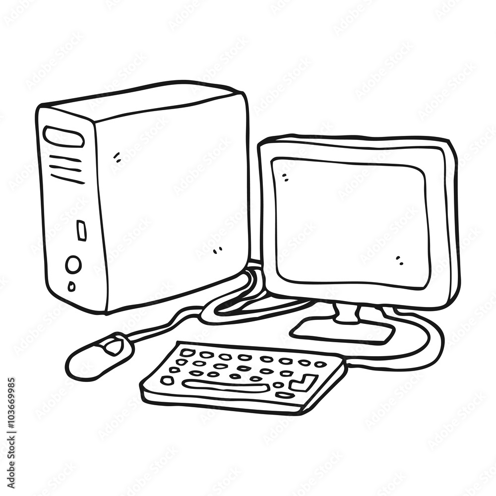 black and white cartoon computer Stock Vector | Adobe Stock