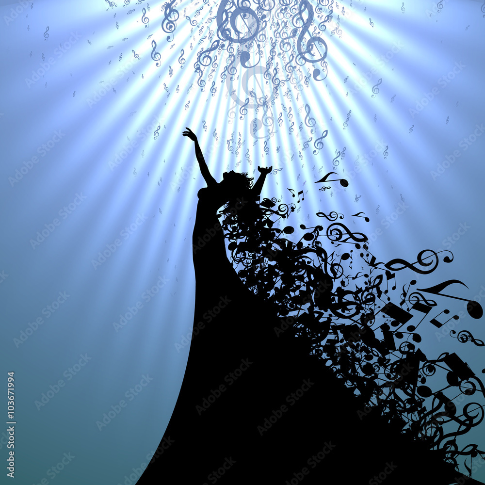 Silhouette of Opera Singer and Musical Symbols Stock Vector | Adobe Stock