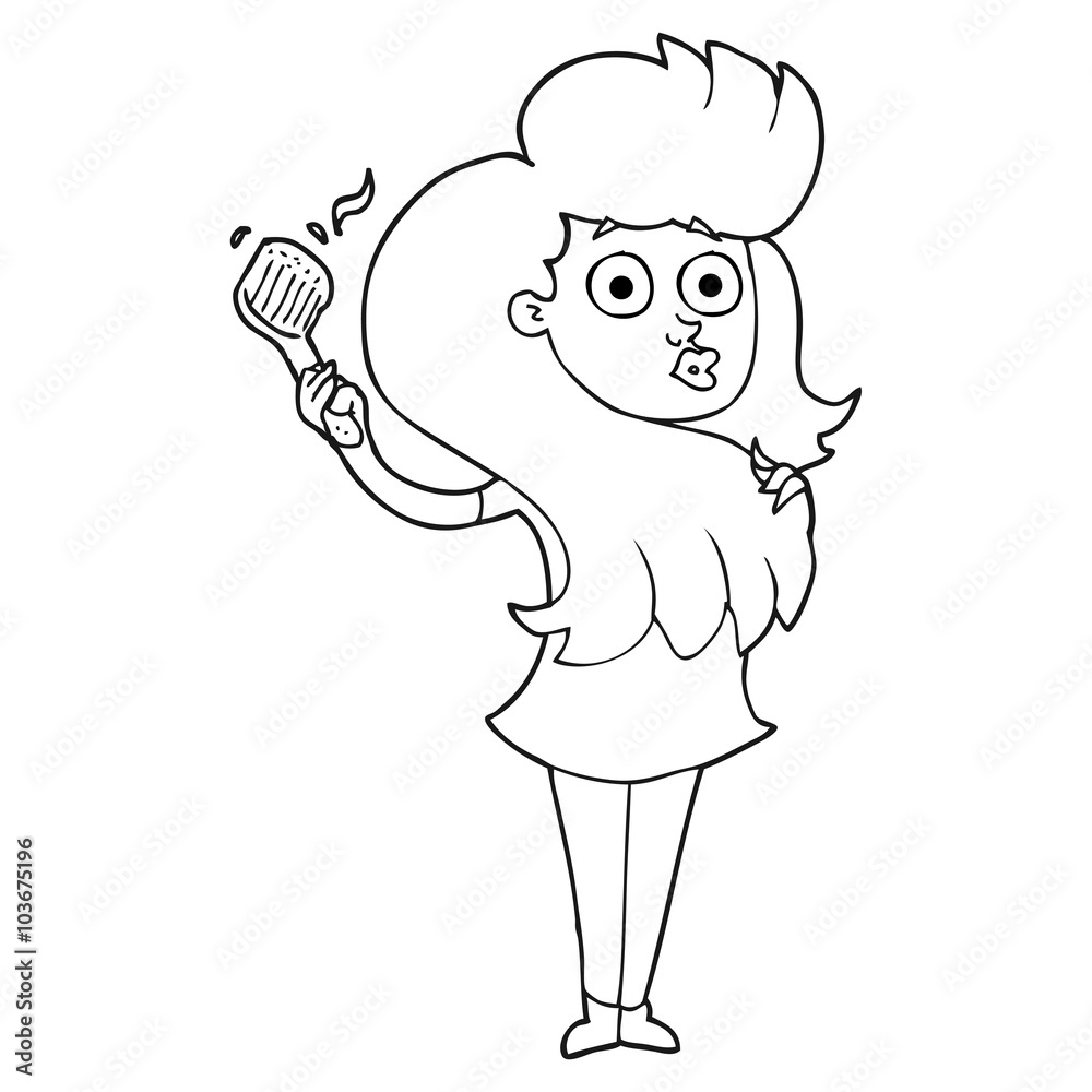 Black And White Cartoon Woman Brushing Hair Stock Vector Adobe Stock
