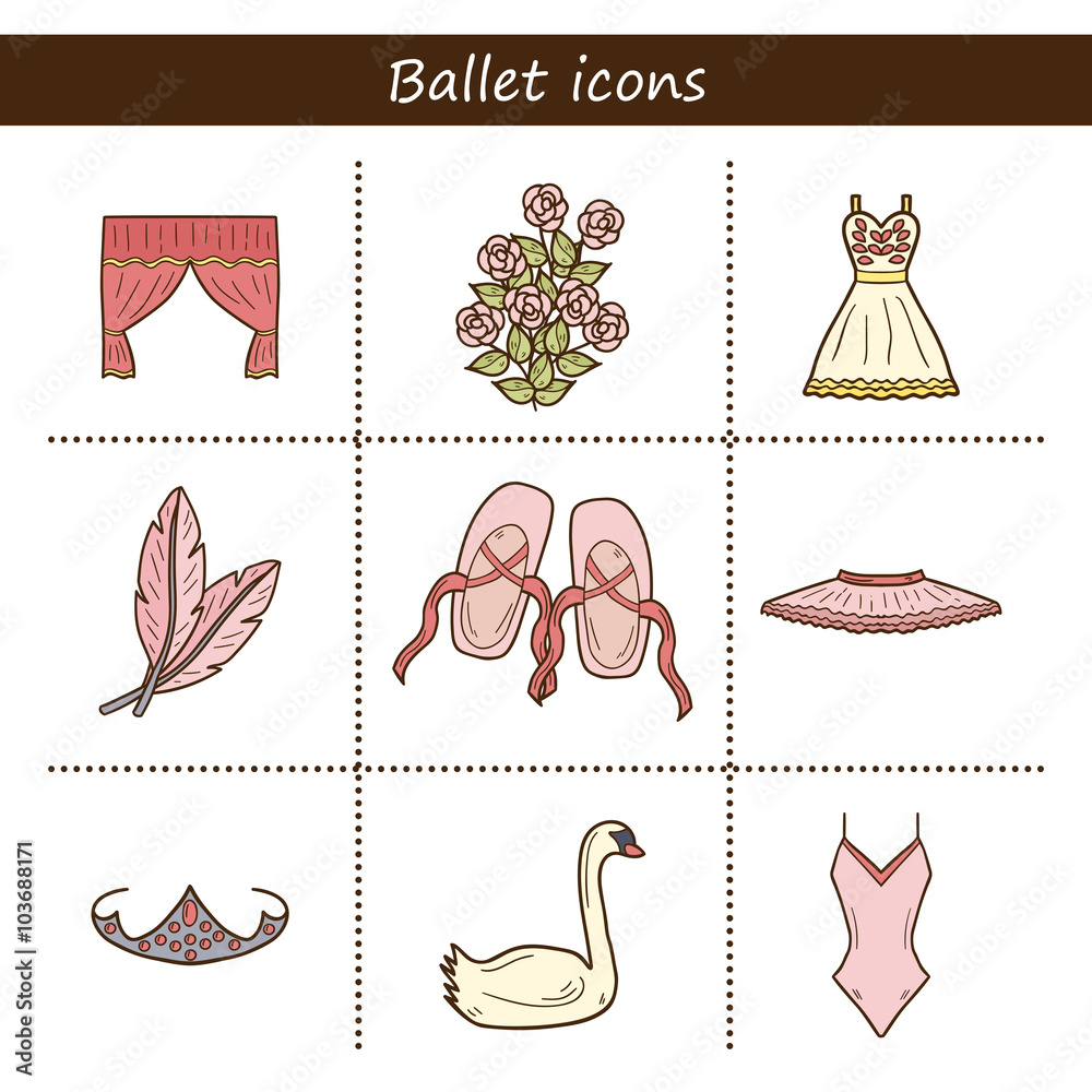 Cartoon objects on ballet theme Stock Vector | Adobe Stock
