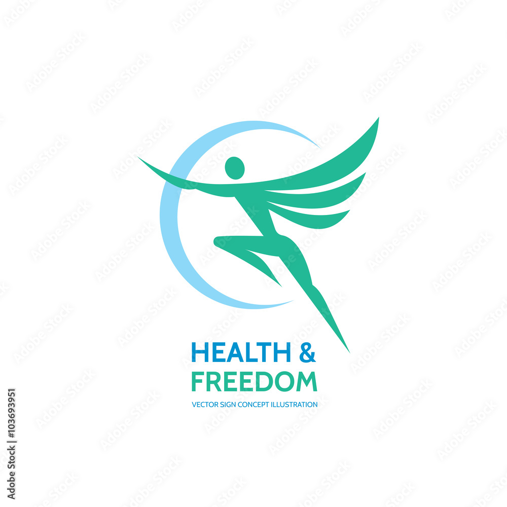 Health & freedom - vector logo template - human with wings. Human logo ...