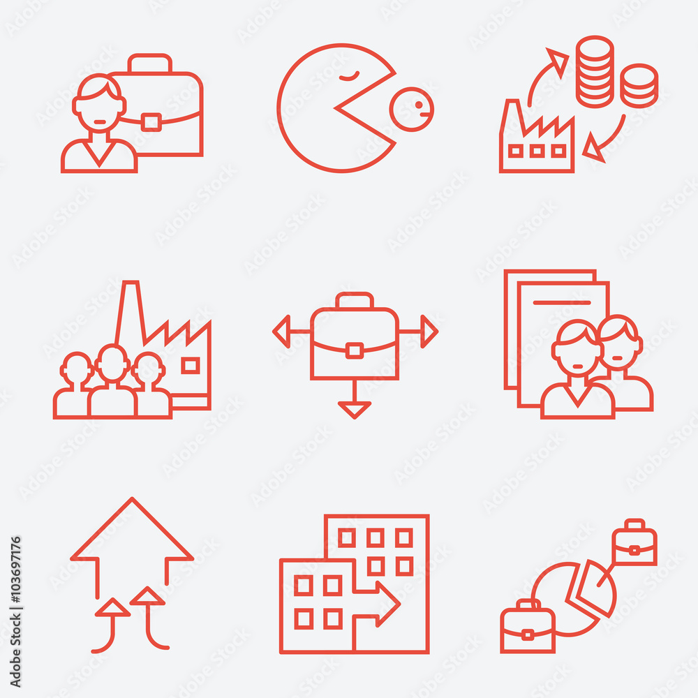 Mergers and acquisitions companies icons, thin line flat design Stock ...