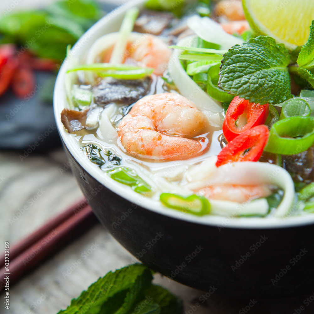 Pho Thom Yum, Vietnamese spicy prawn soup Stock Photo | Adobe Stock
