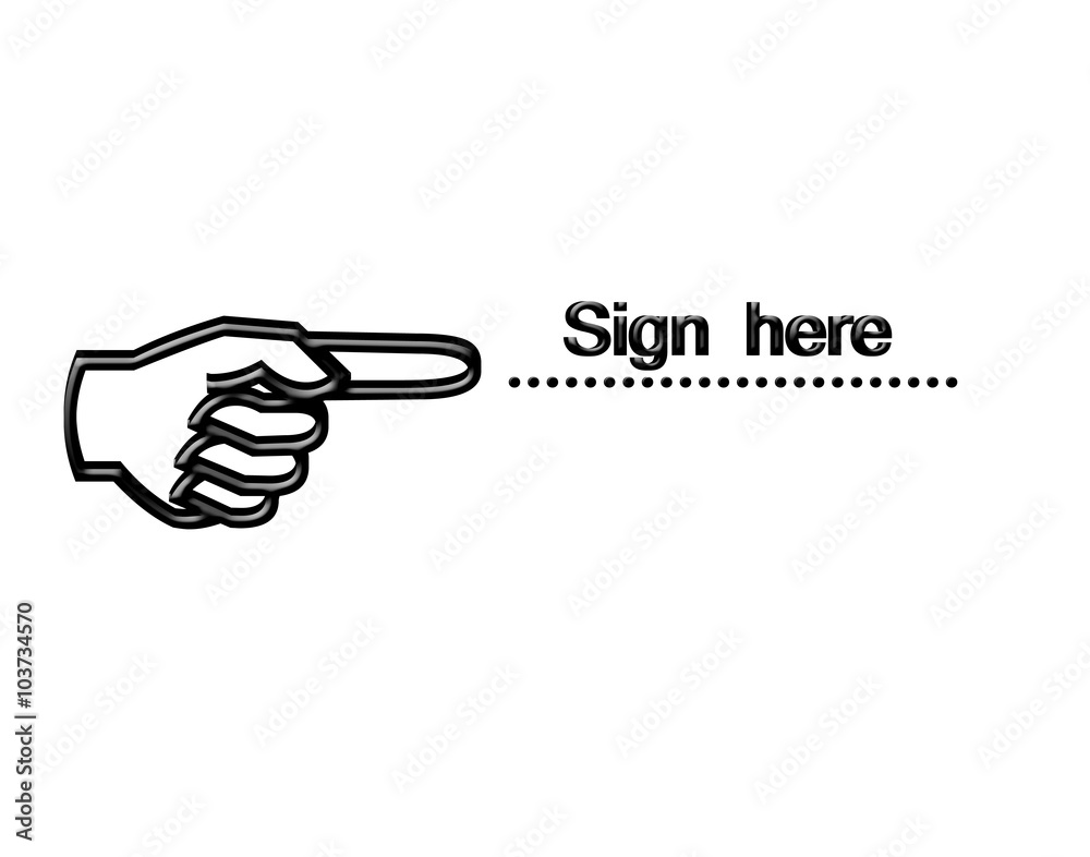 Finger pointing sign here on white background Stock Illustration ...