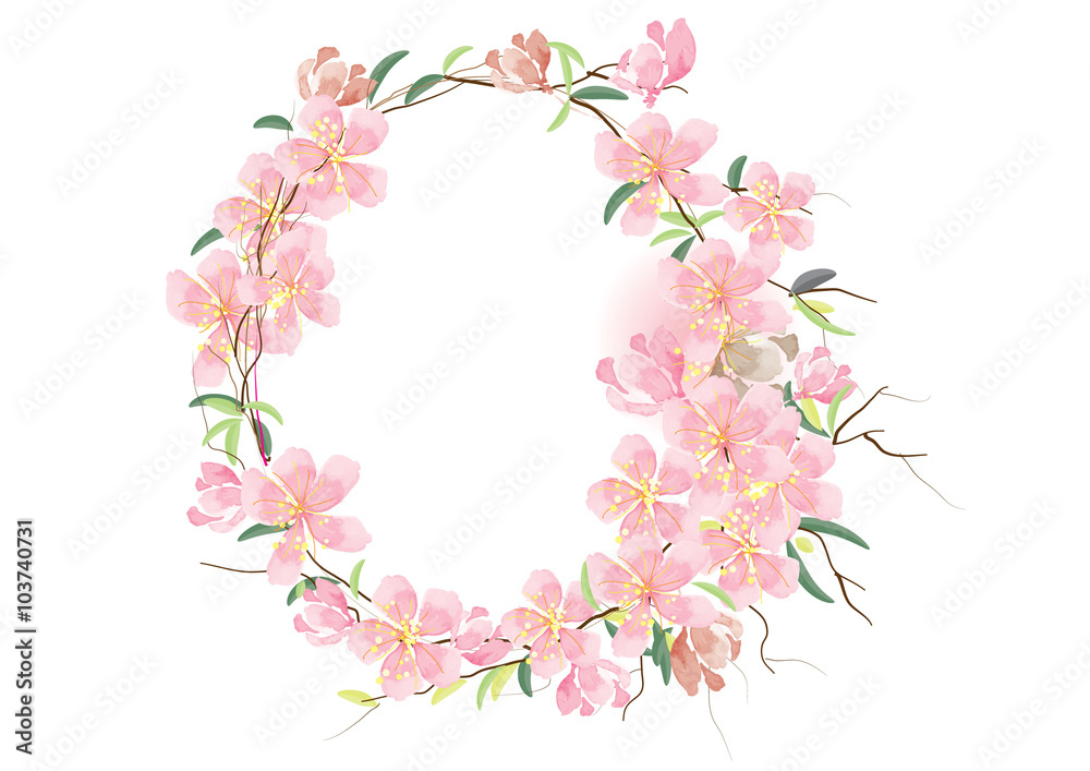 Cherry blossom and abstract leaves circle border design ,vector ...