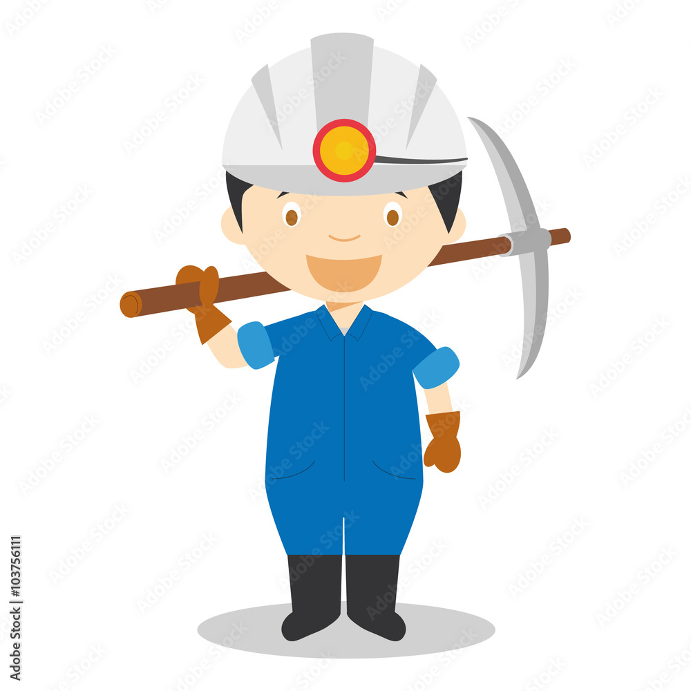 Cute cartoon vector illustration of a miner Stock Vector | Adobe Stock