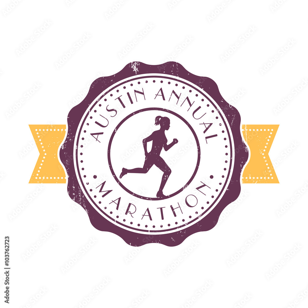 Marathon vintage emblem, badge, marathon sign with running girl, round ...