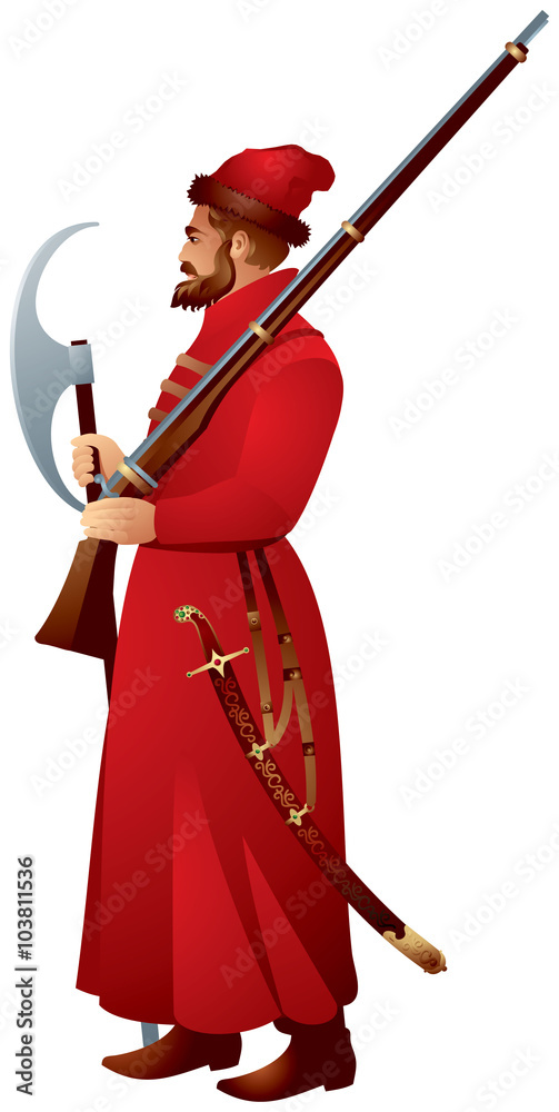 Russian Streltsy guard infantry soldier, the units of Russian guardsmen ...