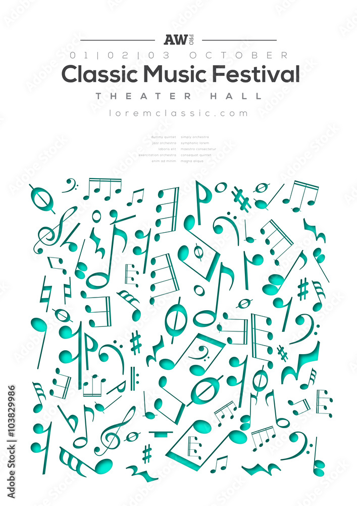 Music poster template. Vector flyer background with music notes ...