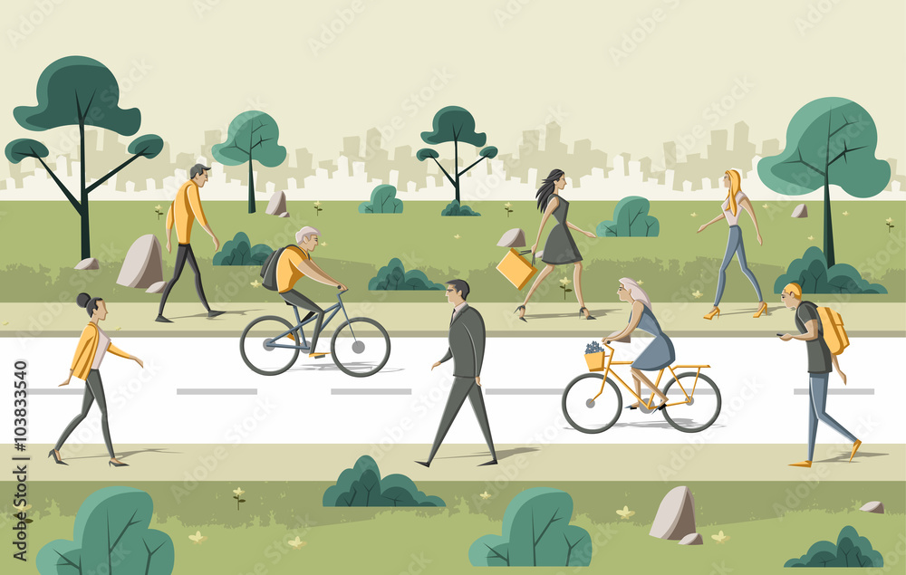 Group of cartoon people walking on the street Stock Vector | Adobe Stock