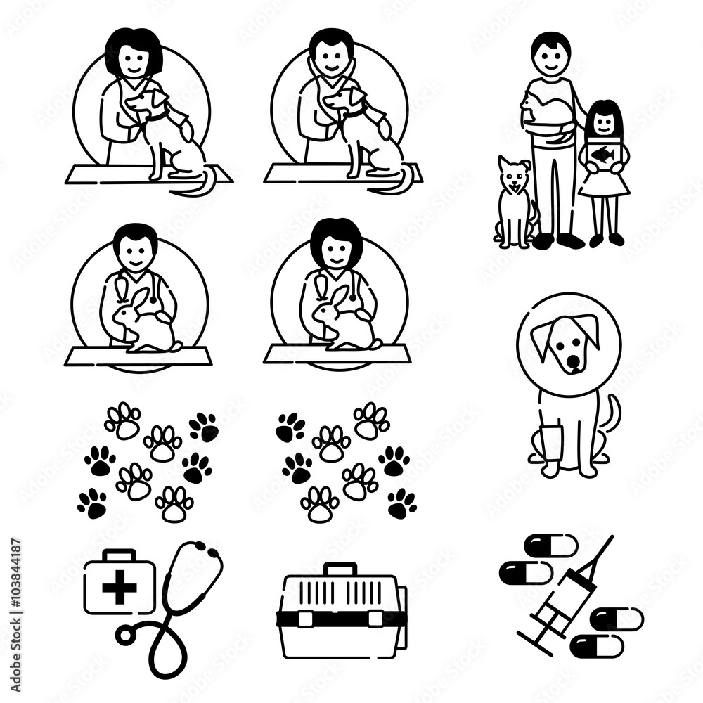 Pet animal vet care in black outline Stock Vector | Adobe Stock