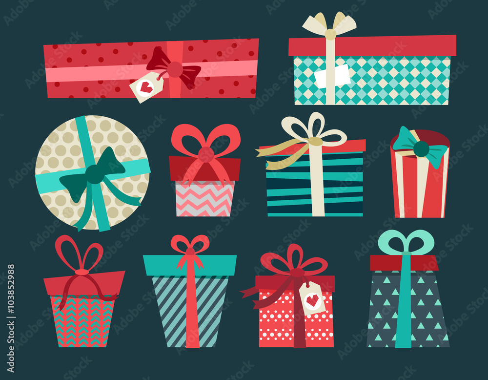 Birthday gift box cartoon vector set. Gift wrapping with ribbons Stock ...