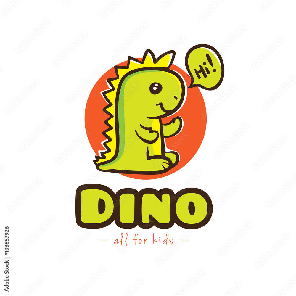 Vector funny cartoon dino logo. Baby dinosaur logotype Stock ...