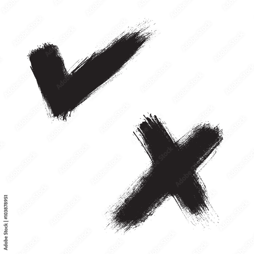 Black hand painted check mark and X mark. Vector illustration Stock ...