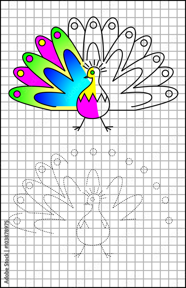 Educational page with exercises for children on a square paper ...