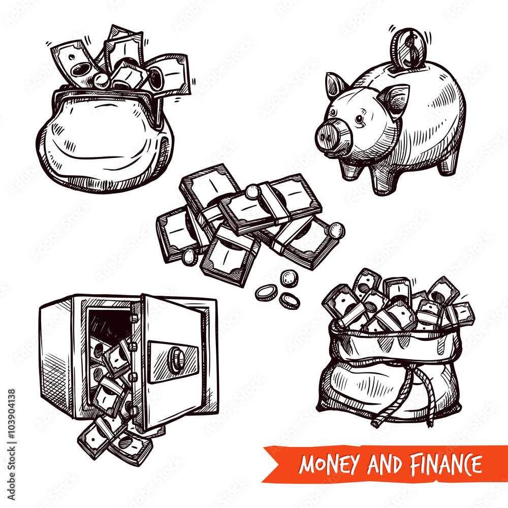 Hand drawn finance symbols set doodle Stock Illustration | Adobe Stock