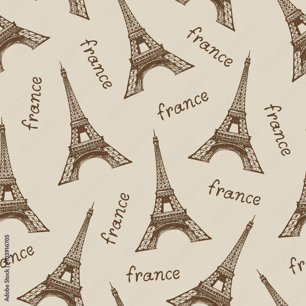 Travel beige background with vector Eiffel Tower, Paris Stock Vector ...