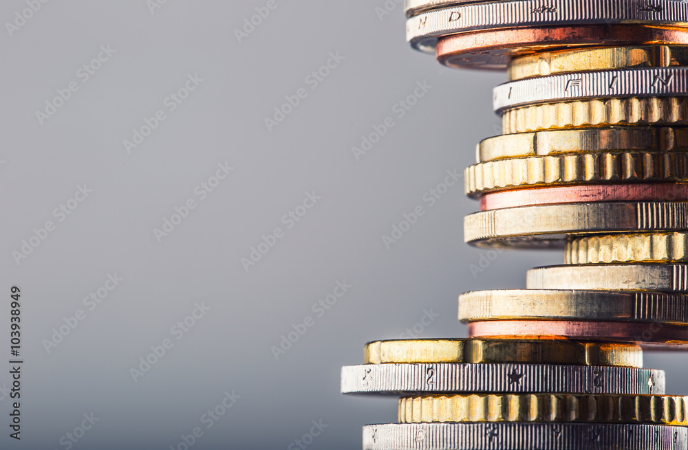 Euro coins. Euro money. Euro currency.Coins stacked on each other in ...
