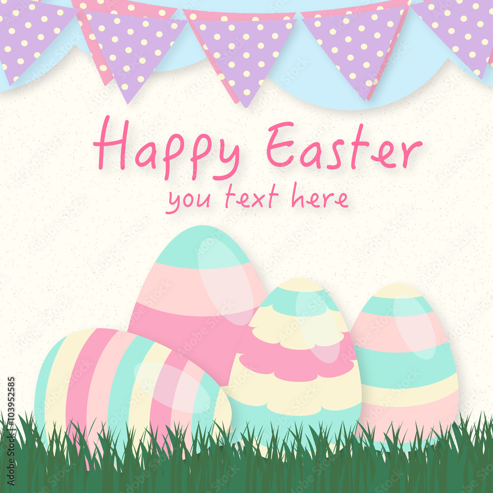 Easter background. Easter eggs laying in green grass with paper texture ...