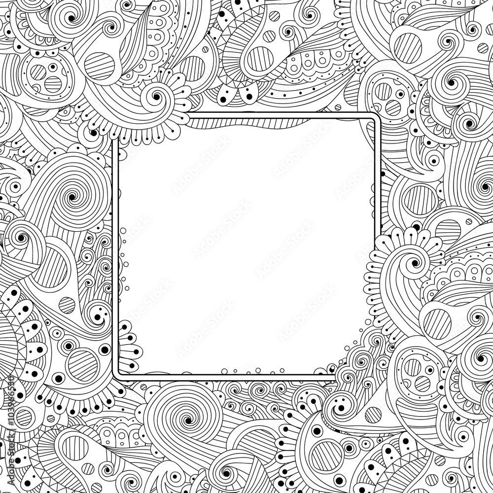 Abstract hand drawn zentangle style frame. Doodle art black and white ...