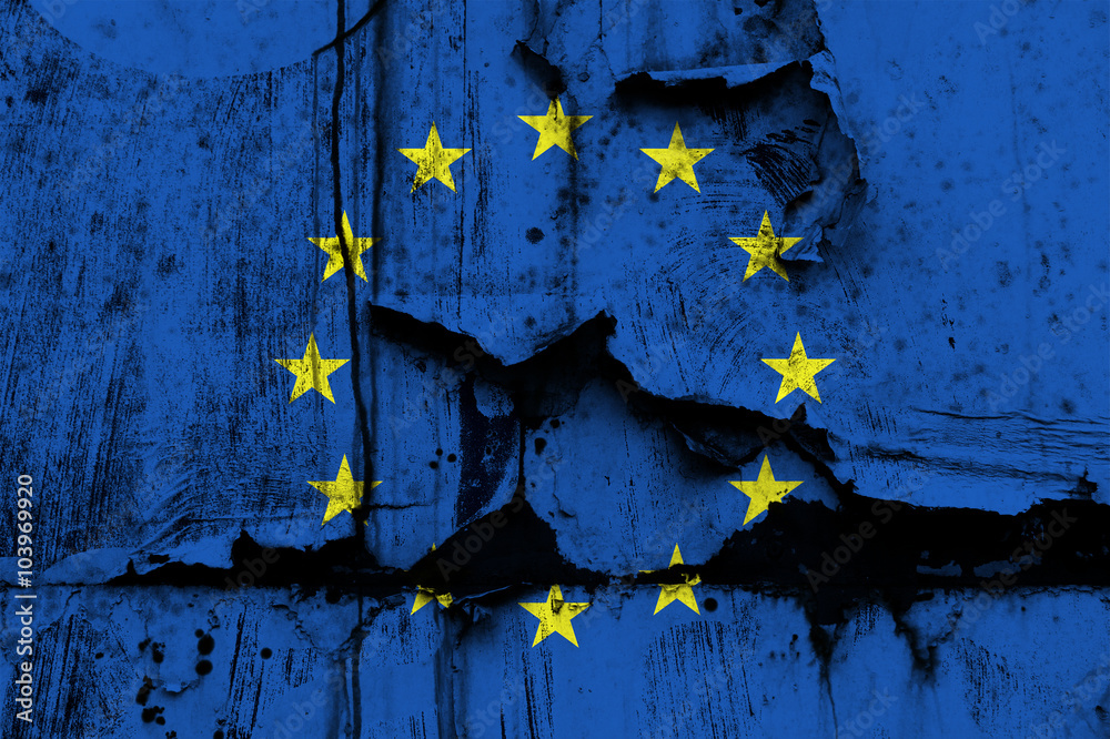 EU flag on old tattered paper as symbol of European Union ...